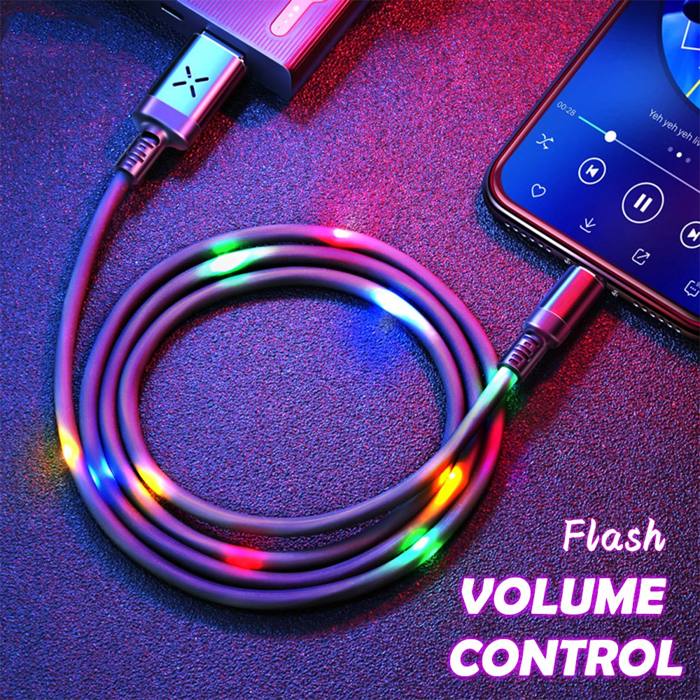 Creative LED Sound Control Flash Fast Charger Cable Micro USB / Type C ...