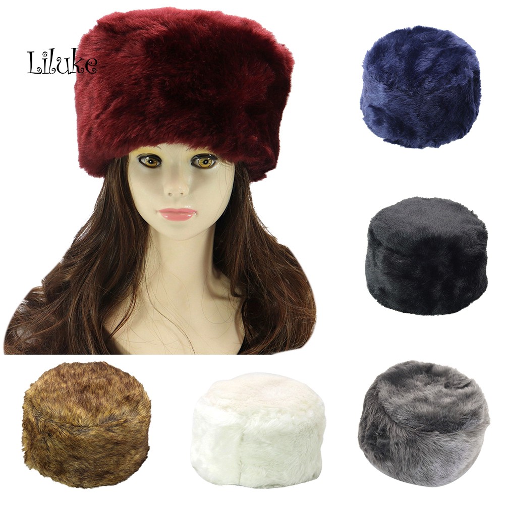 [LK] Winter Russian Women Men Fluffy Faux Fur Solid Color Ear Warmer Hat Beanie Cap | Shopee ...