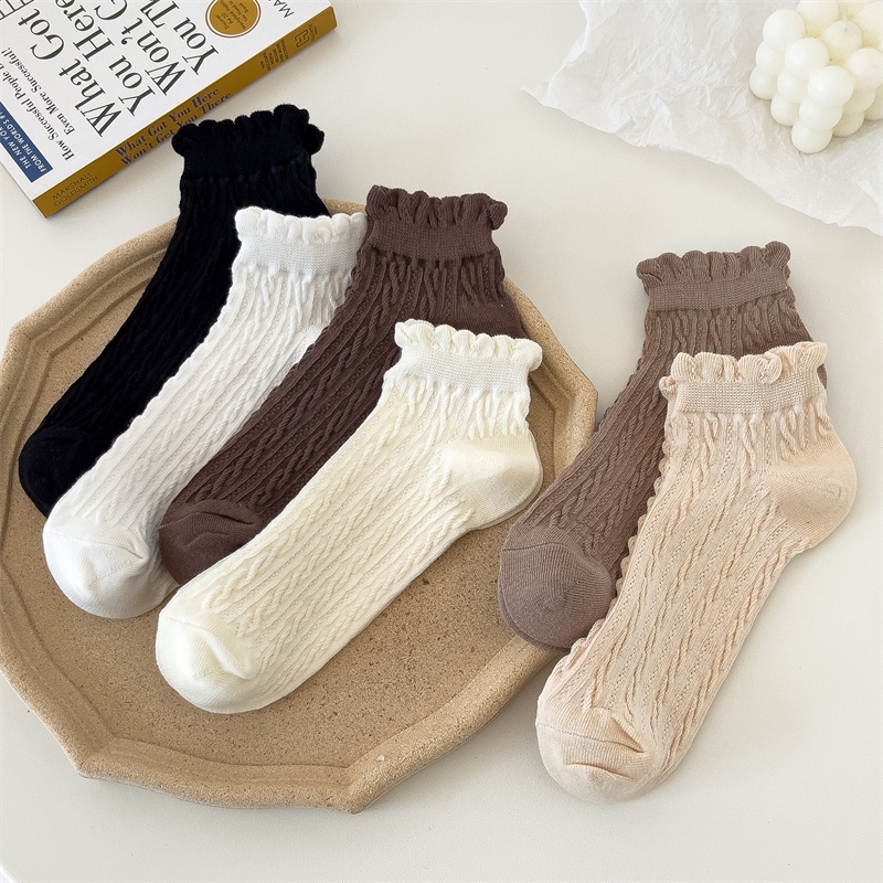 New Pattern Lolita Style Solid Color Ankle Socks Women Cotton Sweet ...