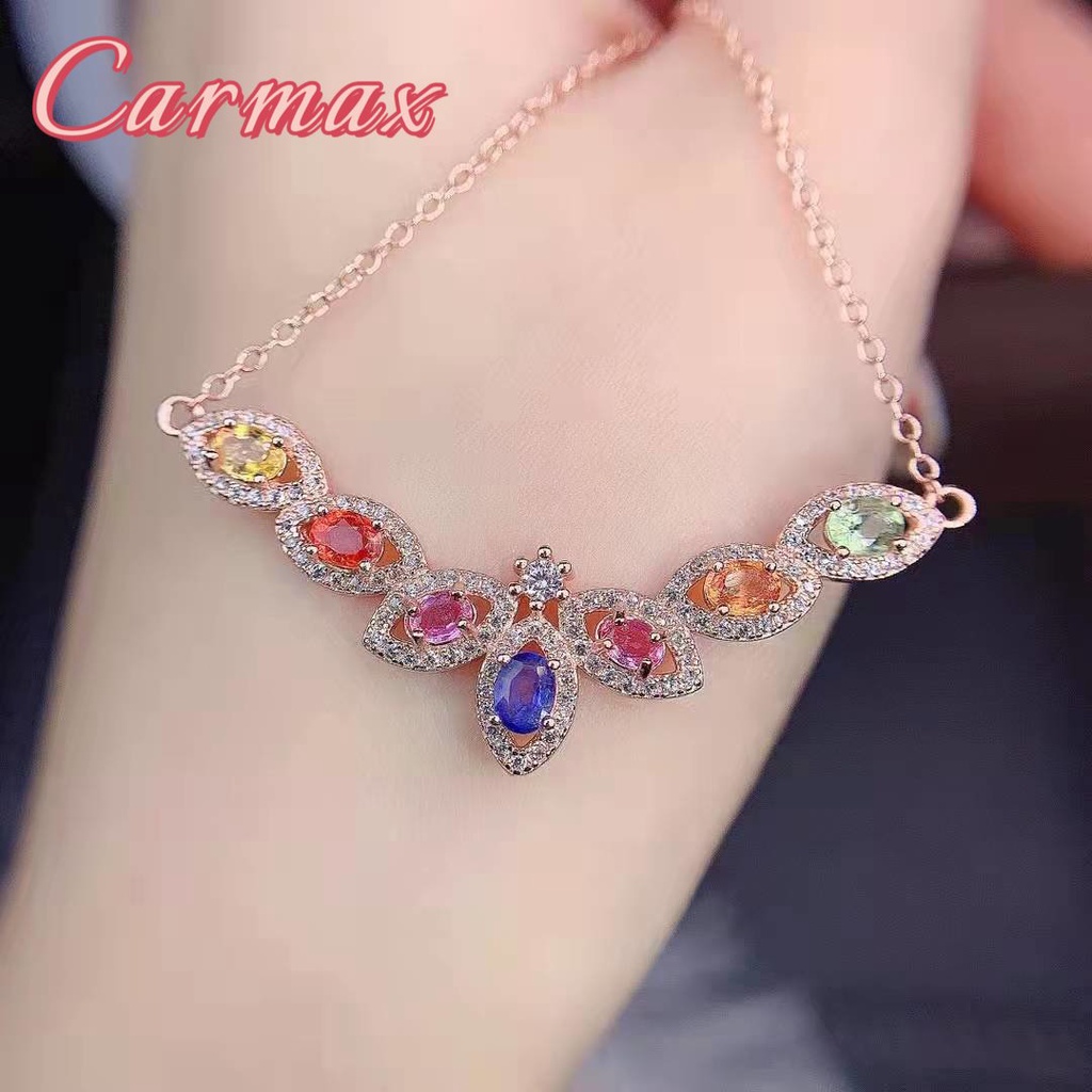 18K Rose Gold Color Gemstone Pendant Elegant Diamond Necklace | Shopee ...