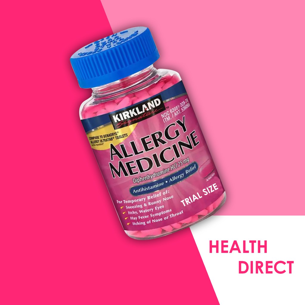 TRIAL SIZE Kirkland Signature Allergy Medicine 25 mg 50 Minitabs Runny ...