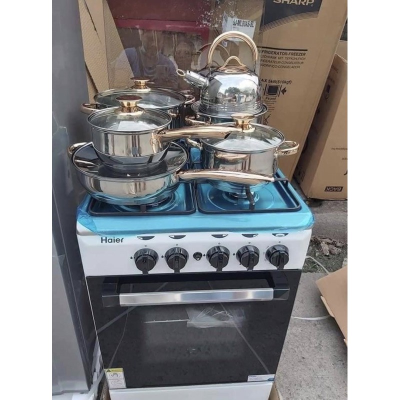 Haier 4 Burner Gas Range with Oven and Free kaisa villa pan set | BeeCost