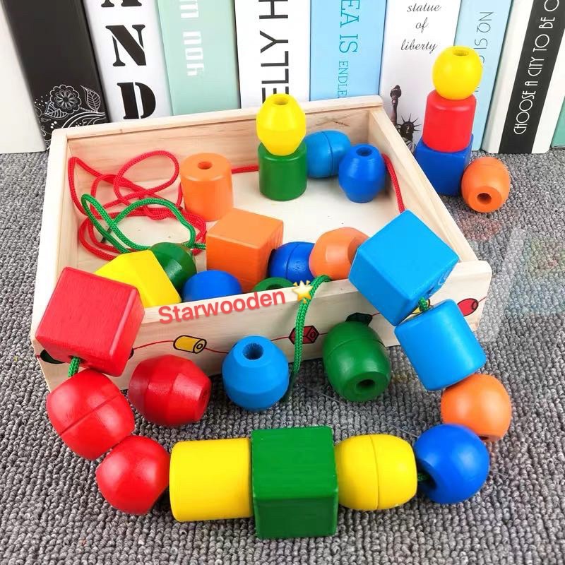 Wooden lacing beads String Large Beads Toys Geometric figurebeads ...