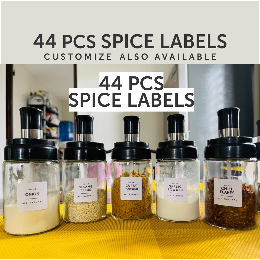 44pcs SPICE JAR LABEL STICKERS Kitchen Seasonings Condiments Pantry ...