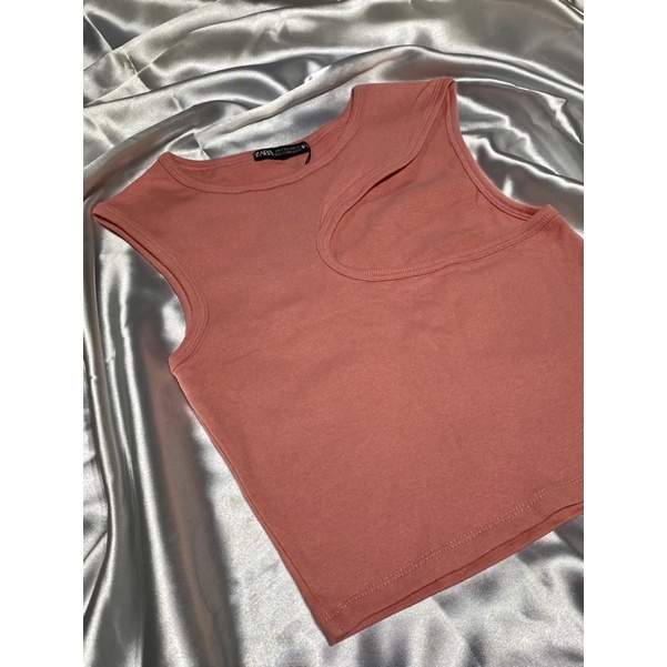 Brand New Z*ara Ribbed Peach Cutout Razorback | Shopee Philippines