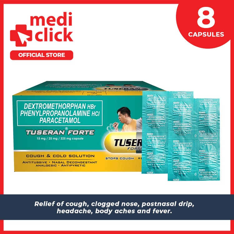 Tuseran Forte 15mg/25mg/325mg 8 Capsules | Shopee Philippines
