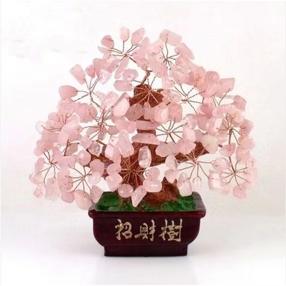 Feng Shui Decor Money Tree Wealth Crystal rose quaryz Stones Money Tree ...
