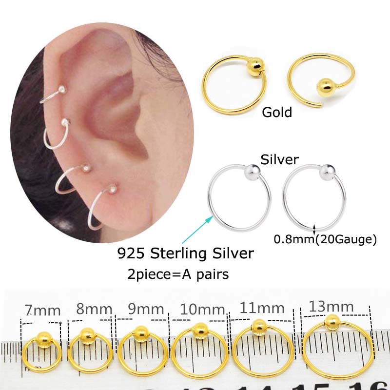 2piece Sterling Silver Captive Bead Ring Hoop Cartilage Tragus Earring ...