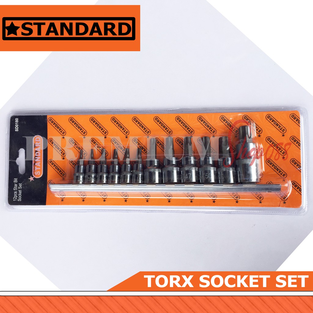 Standard Torx Socket Wrench Set 12pcs Star Bit Drive T10 T15 T20 T25 ...