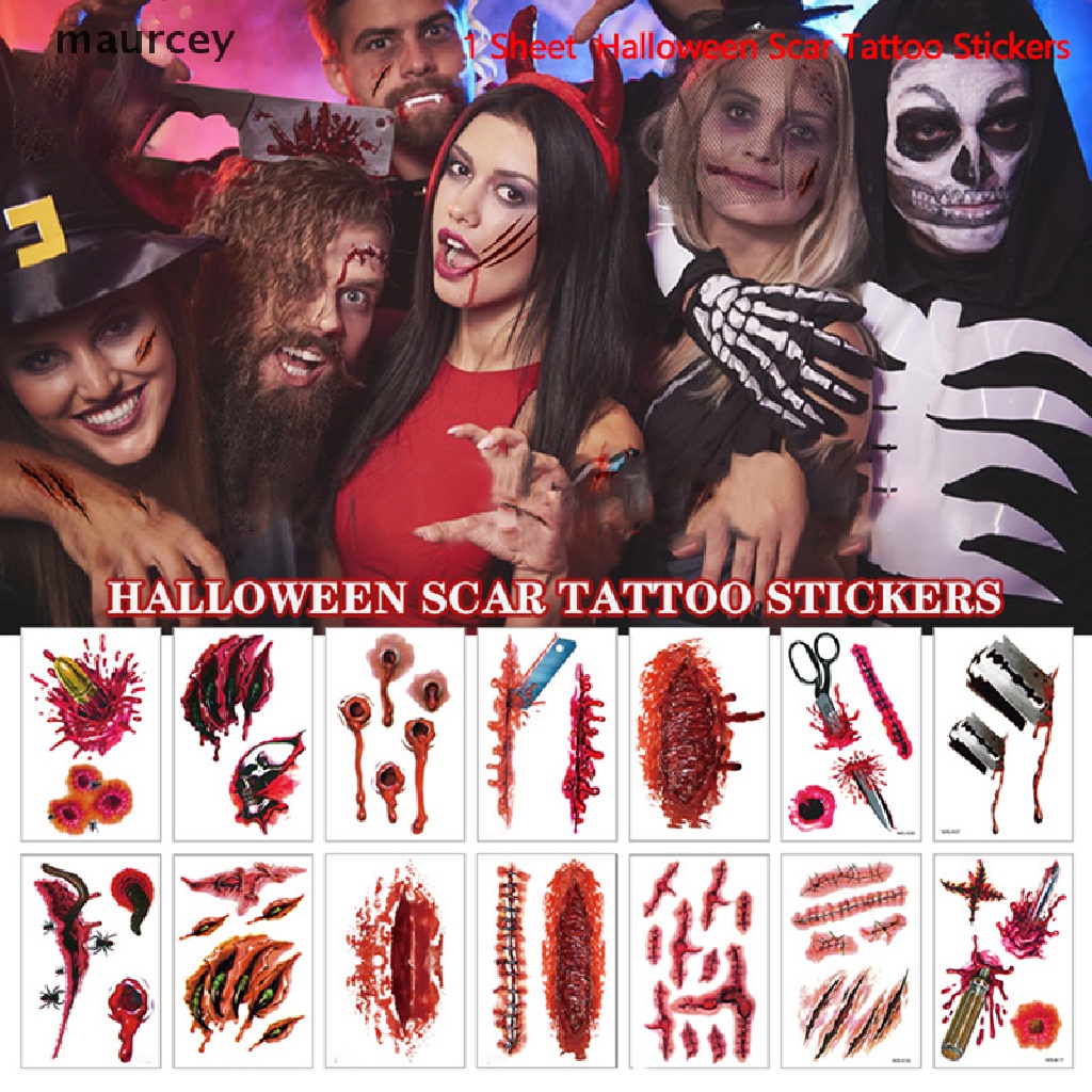 MA 1 Sheet Halloween Scar Tattoo Stickers Party Funny Scary Bloody Scar ...