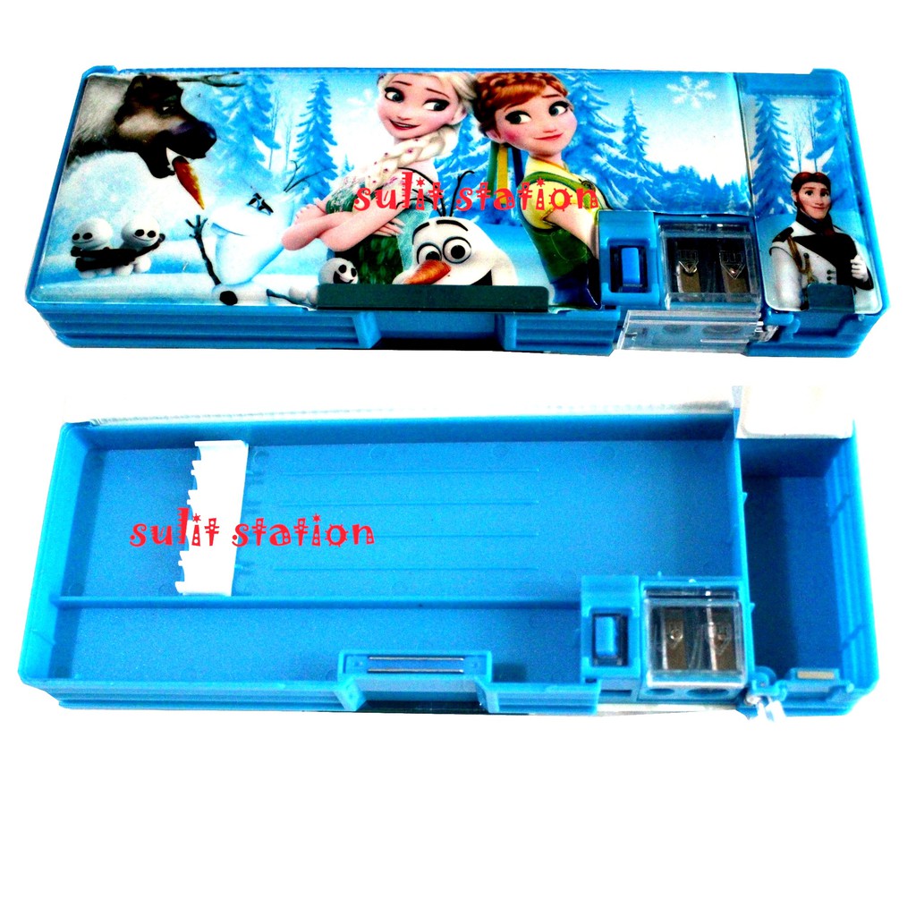 FROZEN ELSA ANNA DOUBLE SIDED OPENING big MAGNETIC PENCIL CASE BOX ...