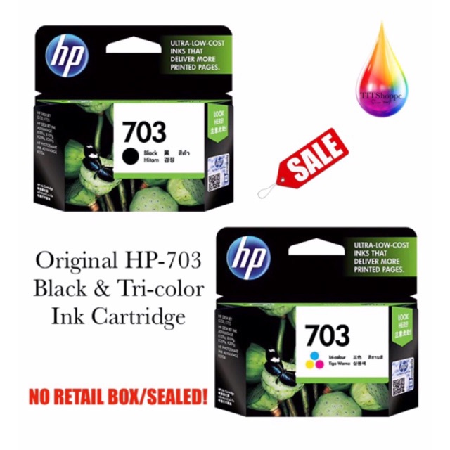 Genuine HP 703 Black or tri-color Ink Cartridge (NO BOX) | Shopee ...