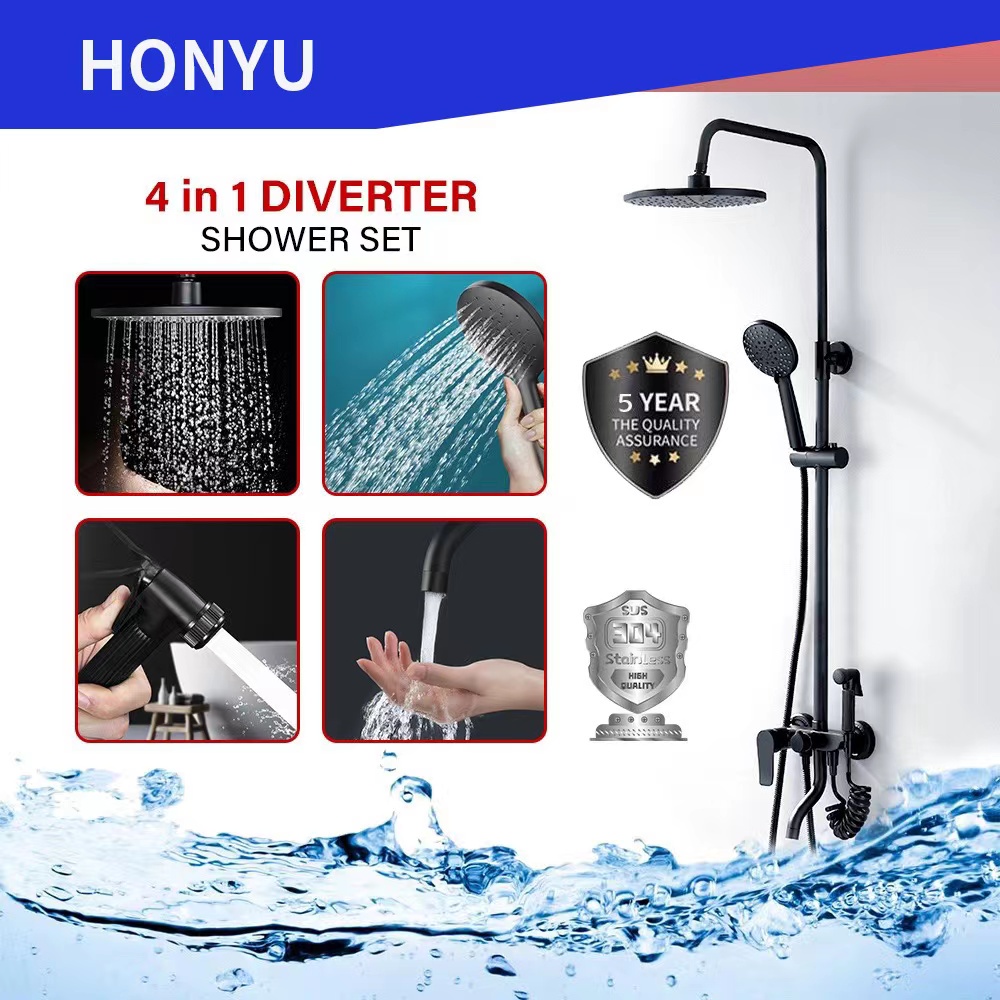 304 Stainless steel Bathroom 4in1 Square Shower Set with Rainfall ...