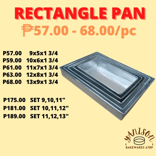 RECTANGLE PAN / BROWNIE MOLDER / RECTANGLE CAKE TRAY / BIBINGKA TRAY ...