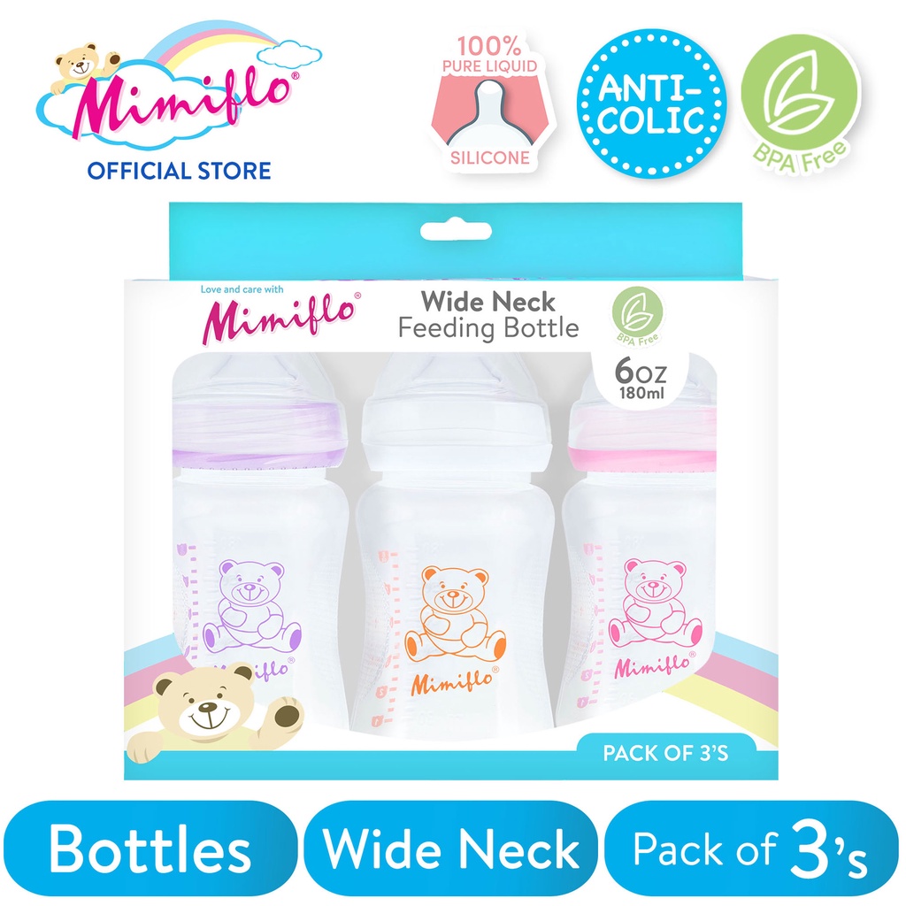 Mimiflo Wide Neck Pp Feeding Bottles 6oz Pack Of 3's | Shopee Philippines