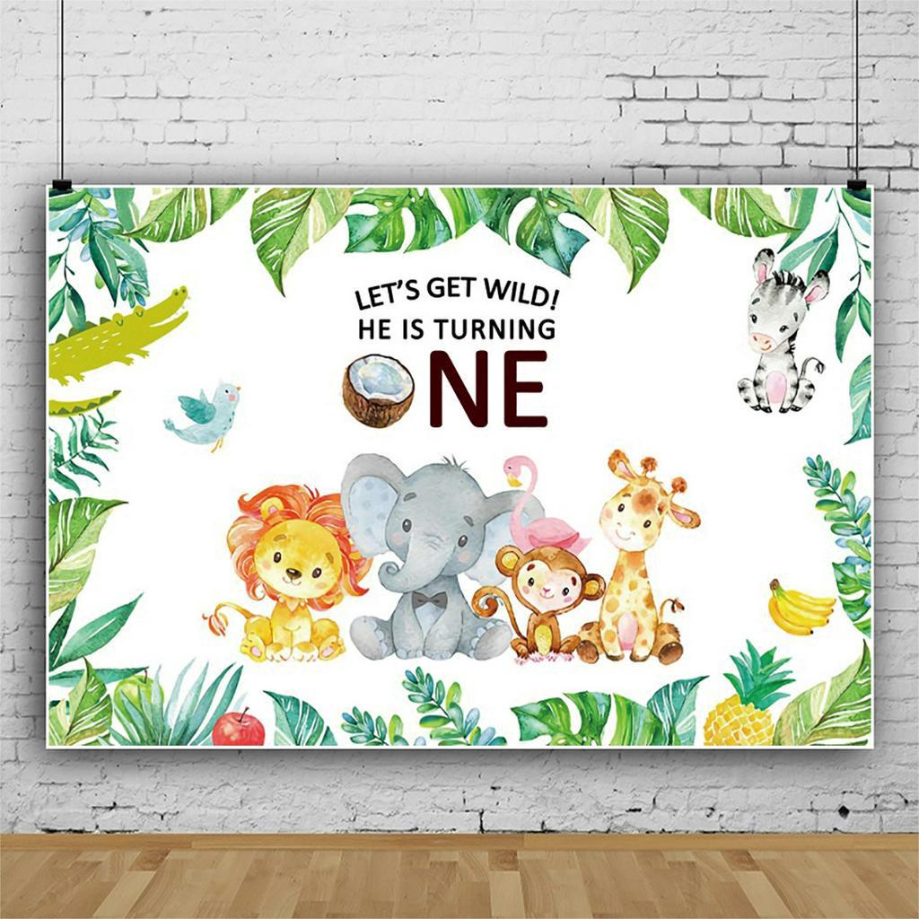 Safari Wild One Backdrop Jungle Animals Floral Pink Backdrop Girl First ...