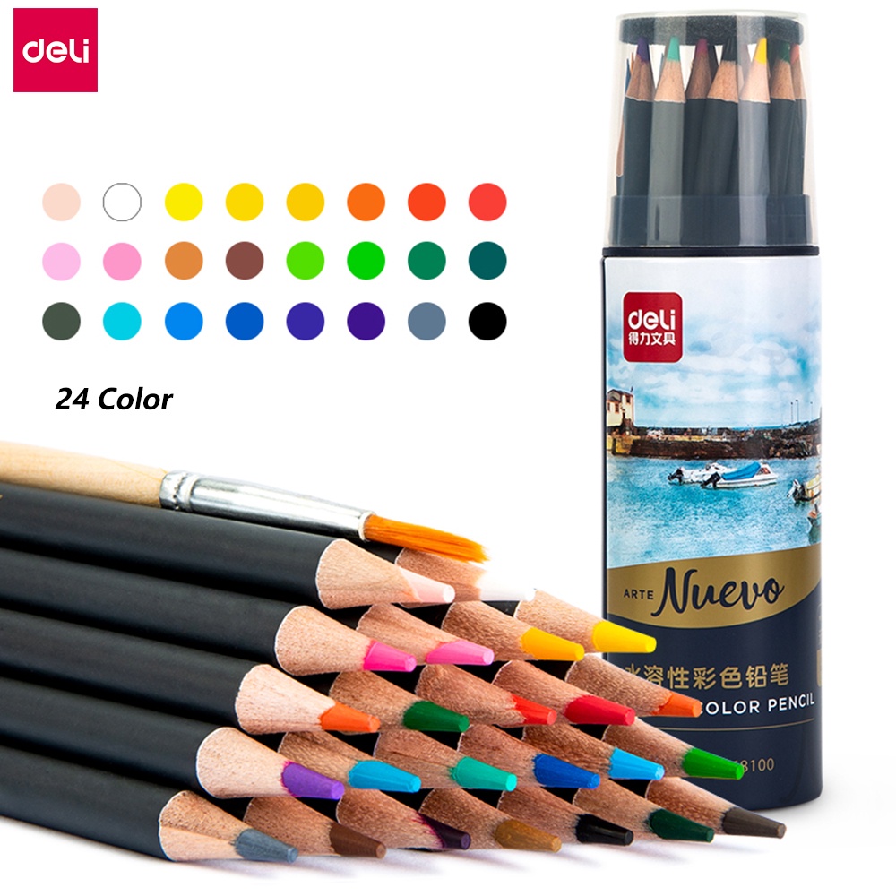 Deli 24/36/48 Water-soluble Colored Pencil Kit Wooden Handle ...