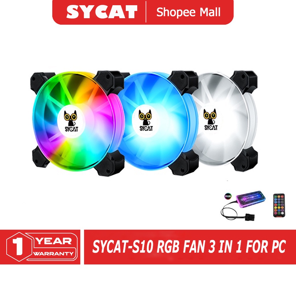 SYCAT S10 RGB FAN 3 pcs 120MM Cooling FAN 3 IN ONE KIT RGB Control LED ...