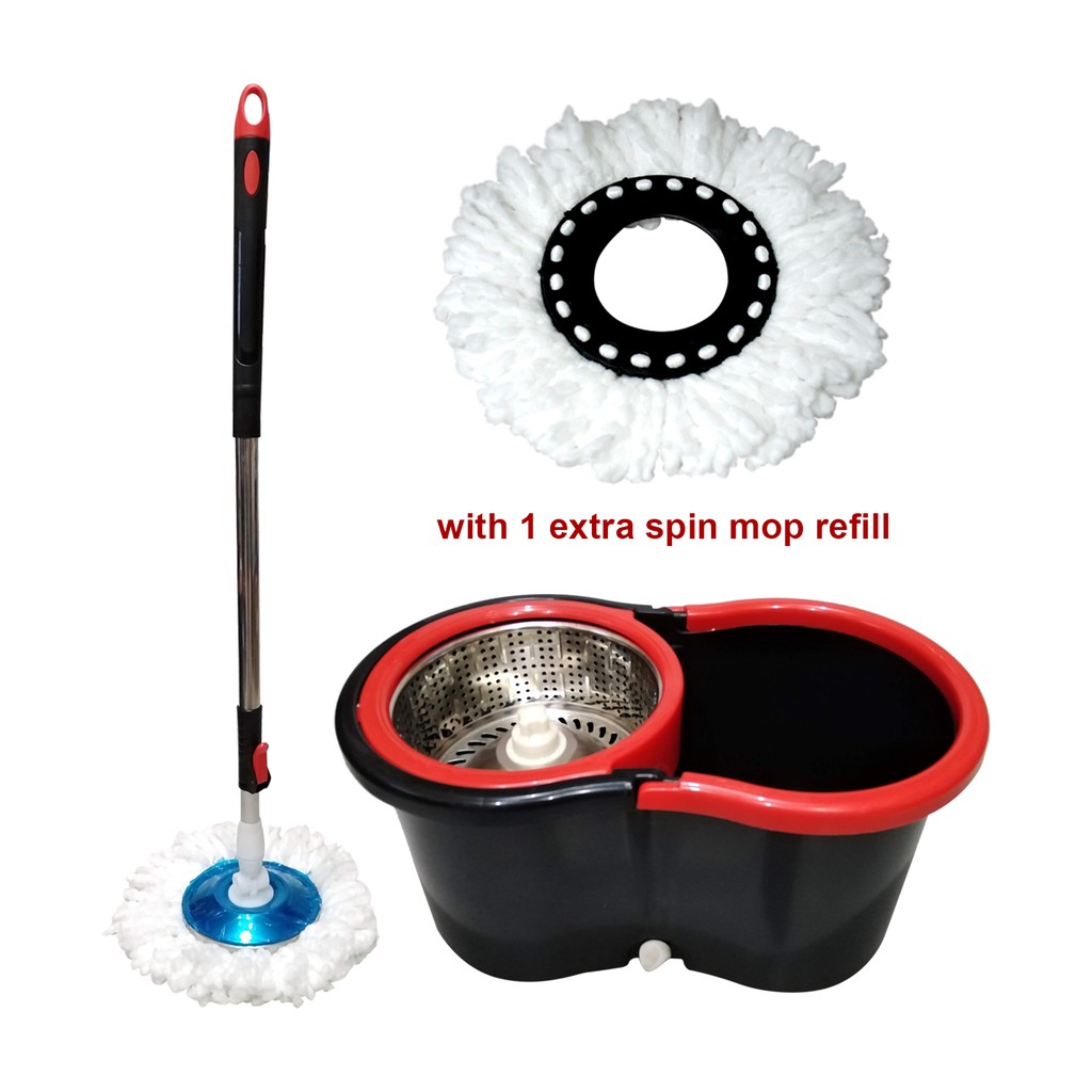 Spin Floor Mop with Bucket Aluminum Spinner + Microfiber Mop Head ...