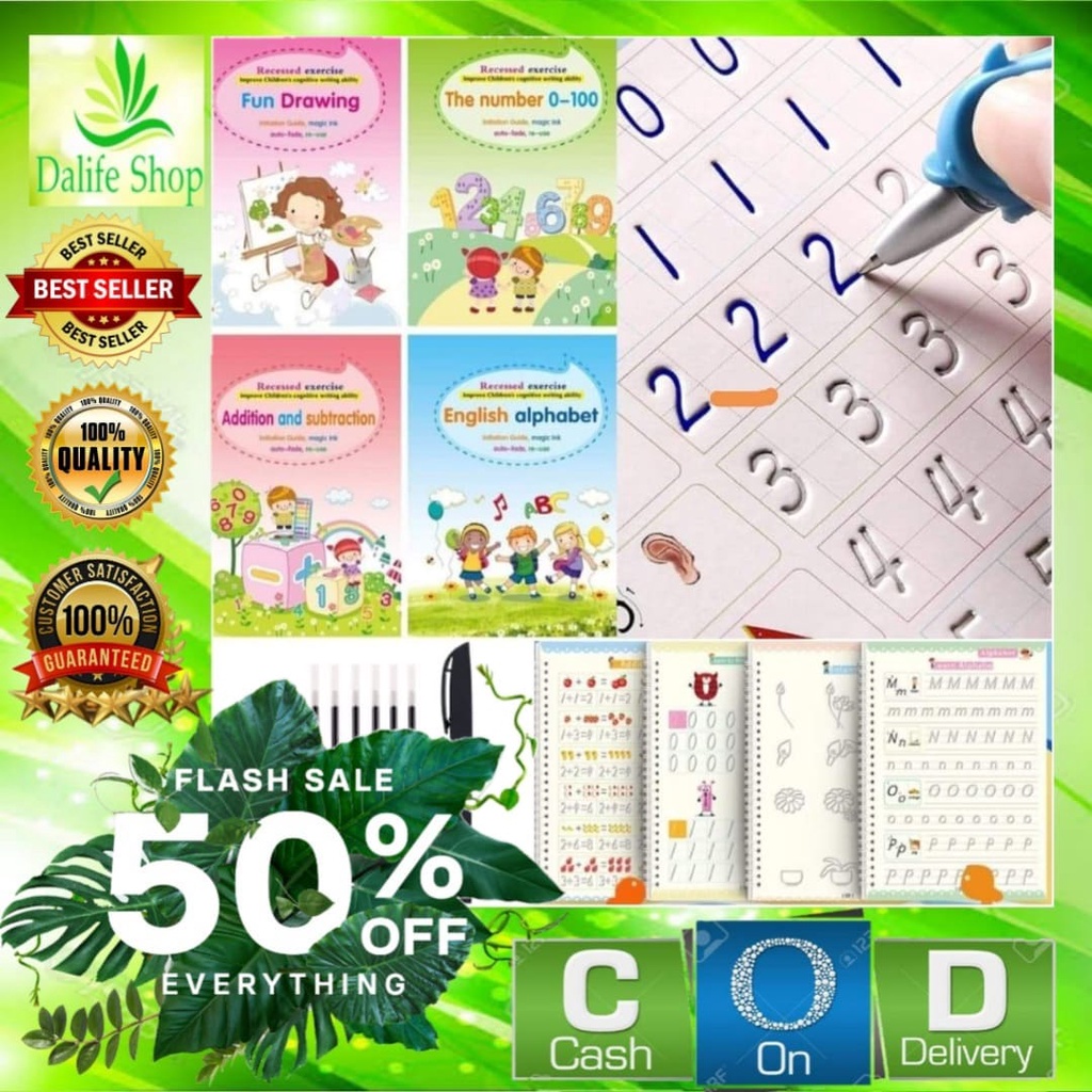 Kids Magic English Writing Book Set Reusable Learning 4 Books set (Free ...