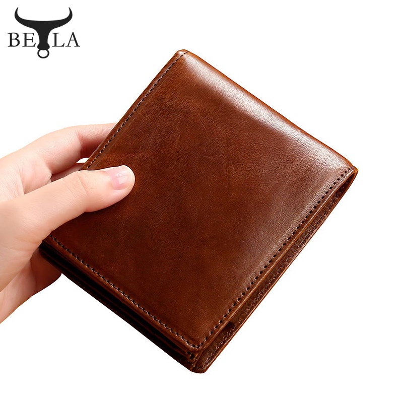 BELA Men Short Wallet RFID Genuine Leather Male Purse Large Capacity ...