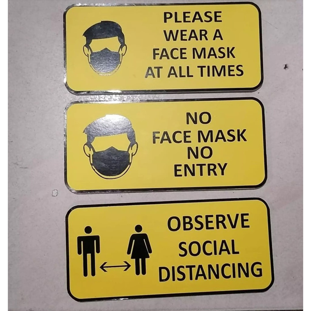 3 PCS SIGNS NO FACE MASK NO ENTRY PLEASE WEAR MASK AT ALL TIMES OBSERVE ...