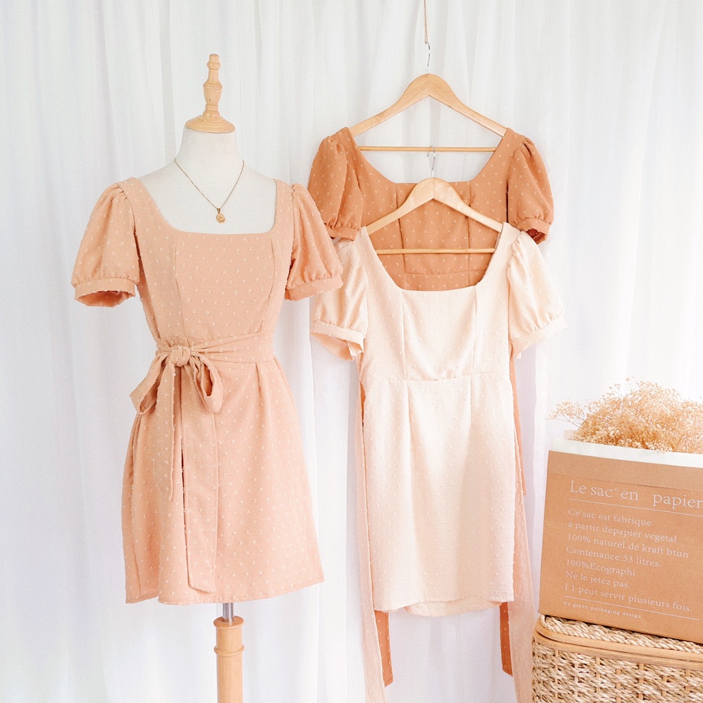 ESSENTIELMANILA Square Neck Ribbon Dress EM00 | Shopee Philippines