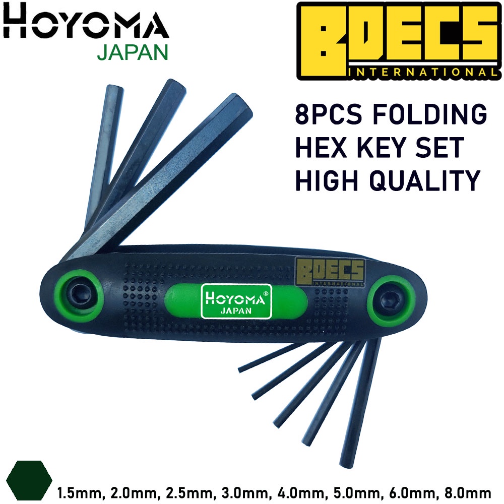 Folding Hex Key Allen Wrench Set 8pcs. Heavy Duty Hoyoma Japan Pocket ...