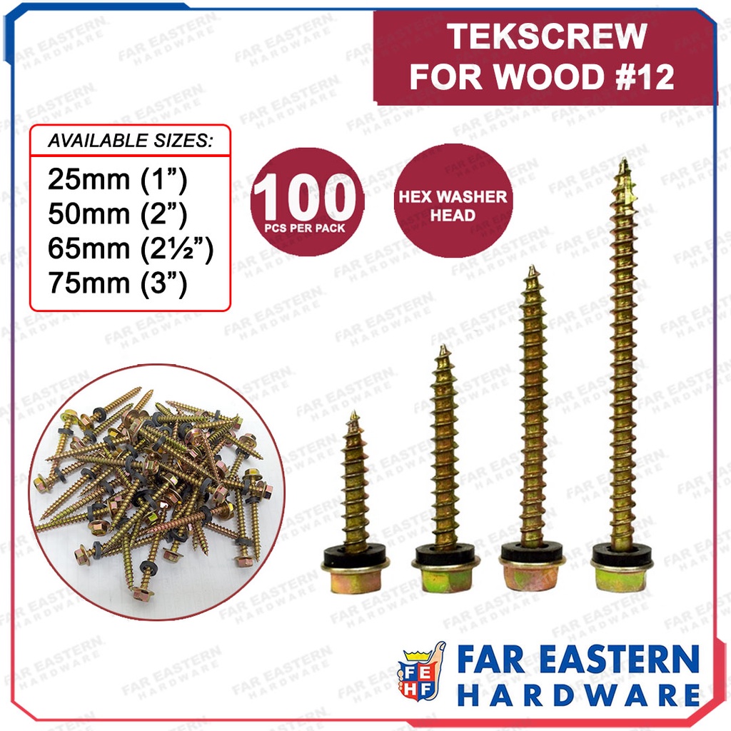 TEKSCREW for Wood #12 1" 2" 2-1/2" 3" Tex Screw 100pcs PER PACK ...