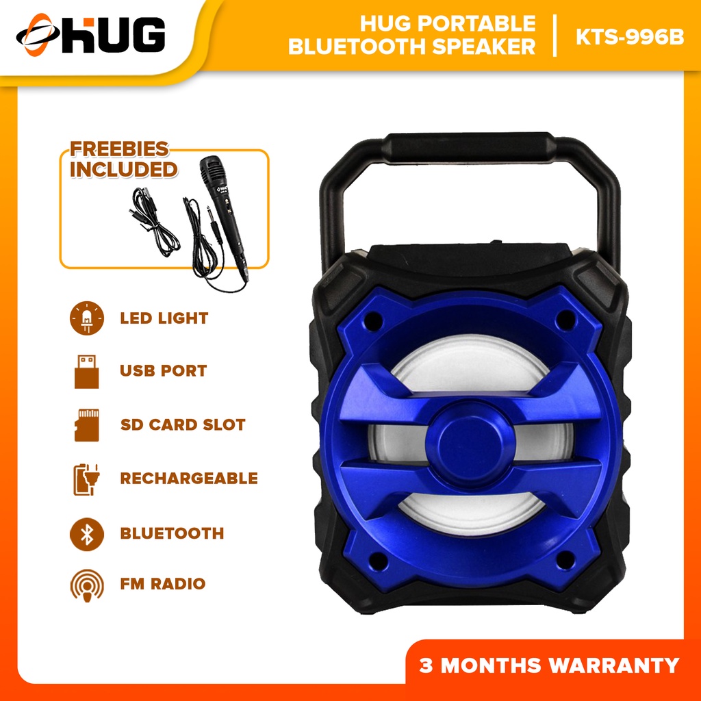 Hug 4" Mini Portable Led Wireless Bluetooth Karaoke Speaker w/ Mic (w ...