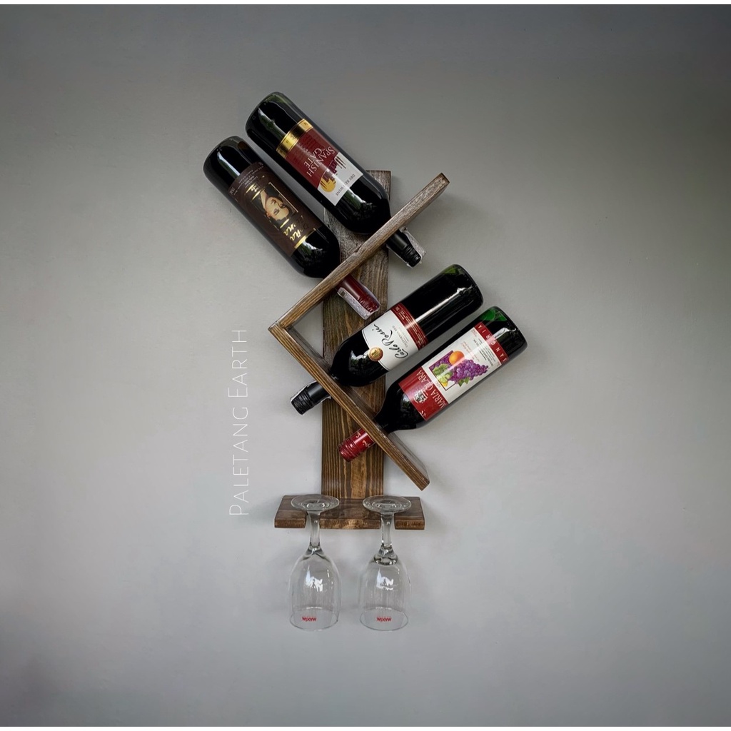 4-Wine Wooden Wall-mounted Hanging Wine Rack | Shopee Philippines