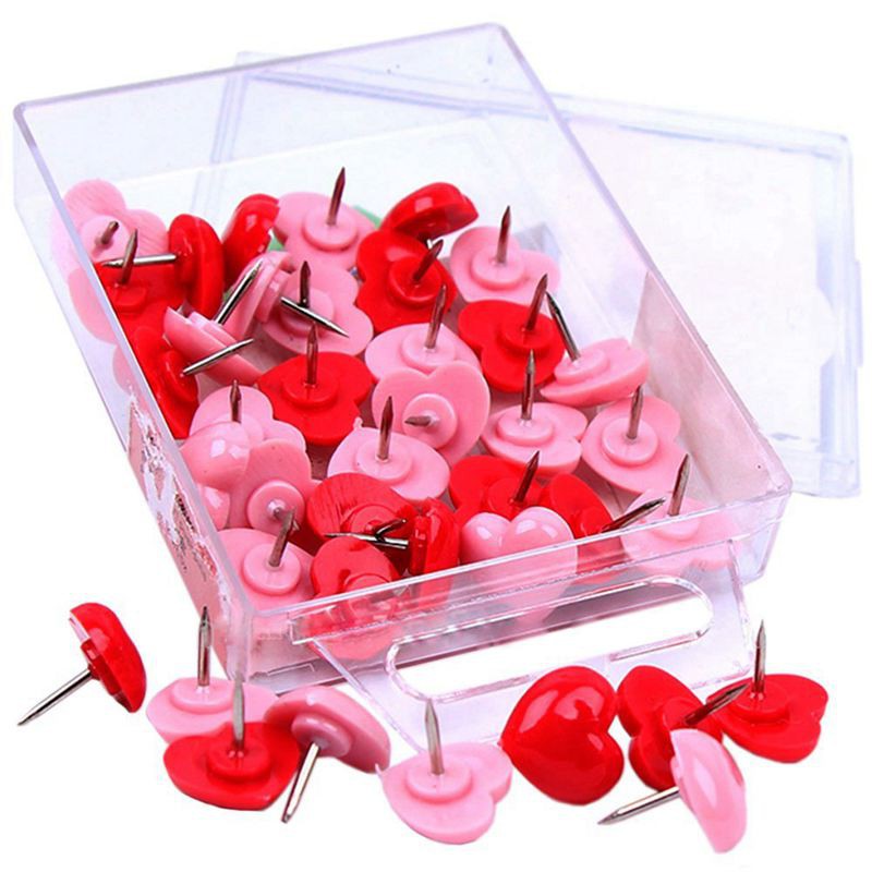 50 PCS Heart Push Pins, Red Thumb Tacks, Pink Tacks for Cork Board ...