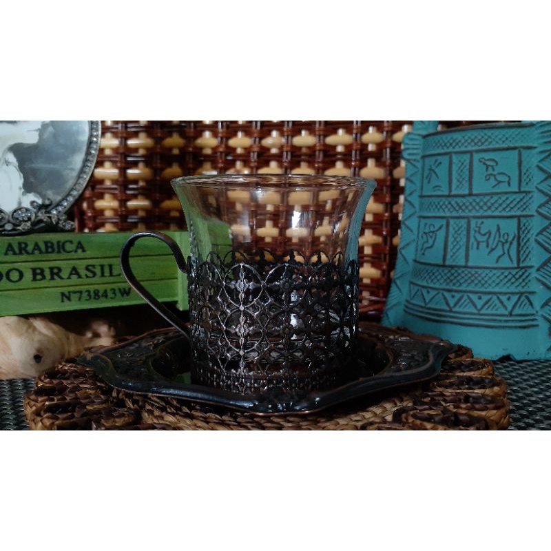 JAPAN-Antique Traditional Russian TeaCup with Removable Tarnished Metal ...