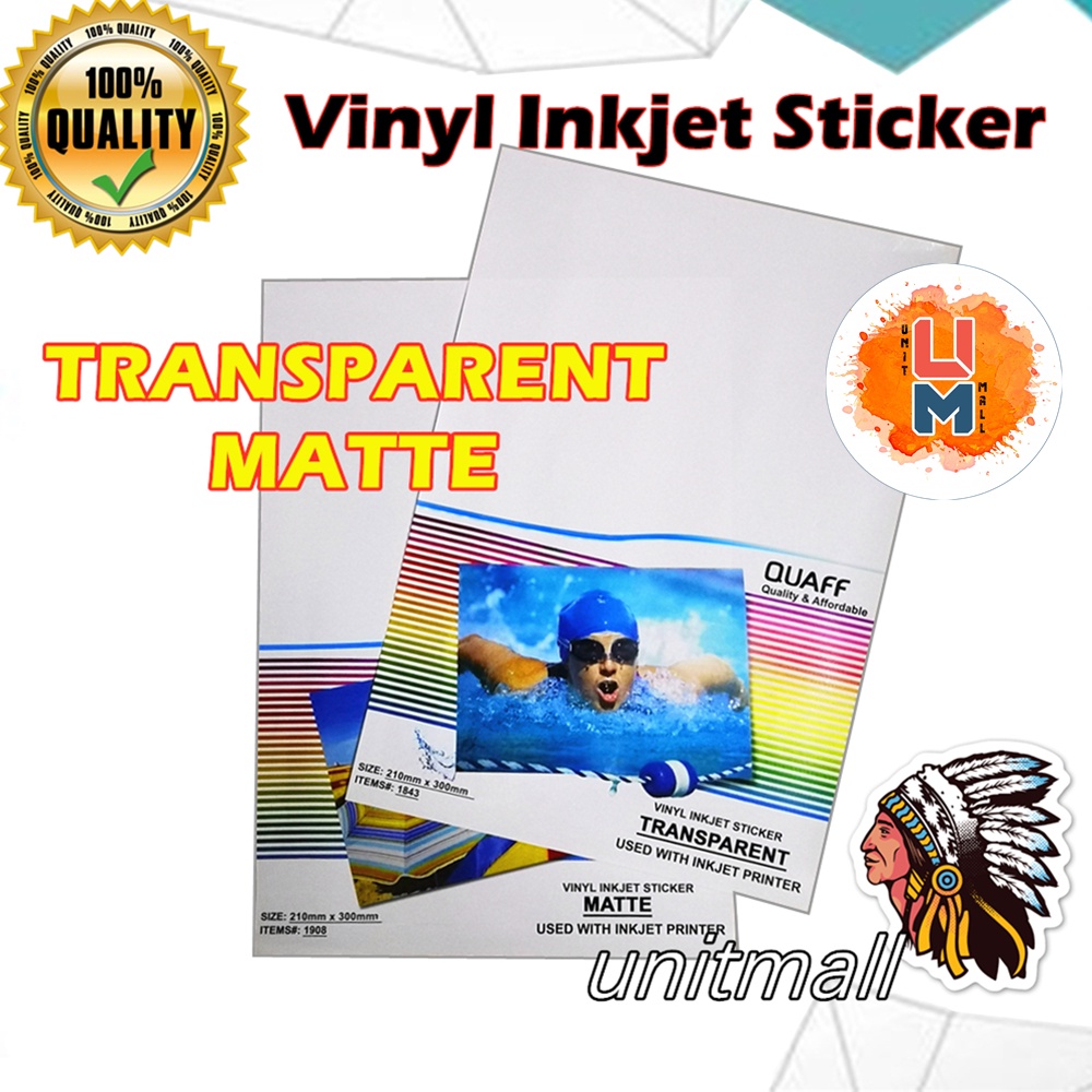 Quaff Clear / Transparent or Matte Printable Vinyl Sticker Inkjet ...