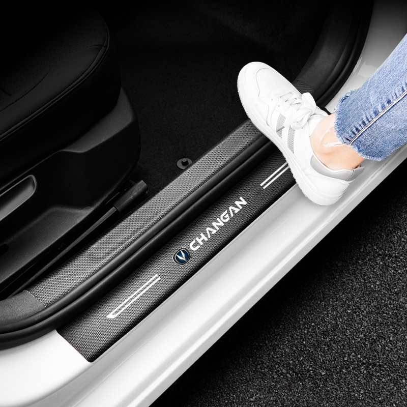 Carbon Fiber Leather Car Door Sill Protector Sticker For Changan CS75 ...