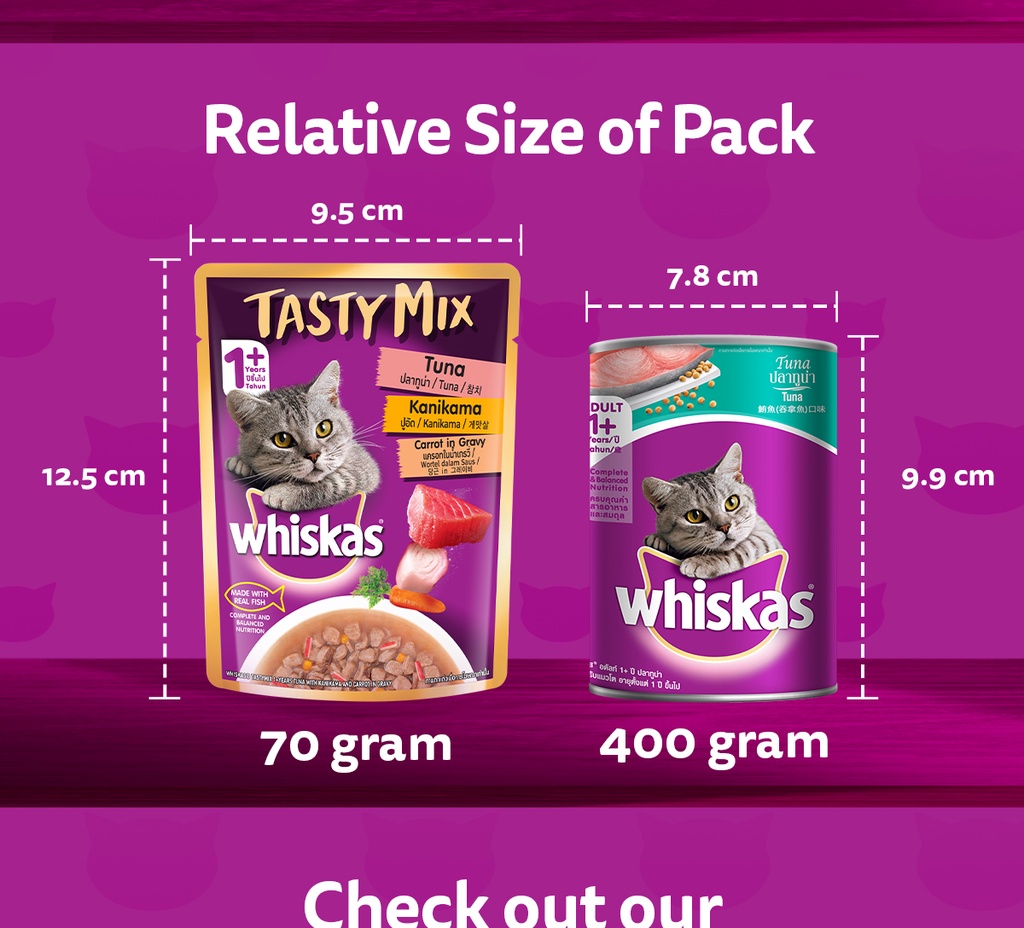 WHISKAS Tasty Mix Cat Food Wet Chicken Tuna Carrot in gravy 70 gr - 3 ...