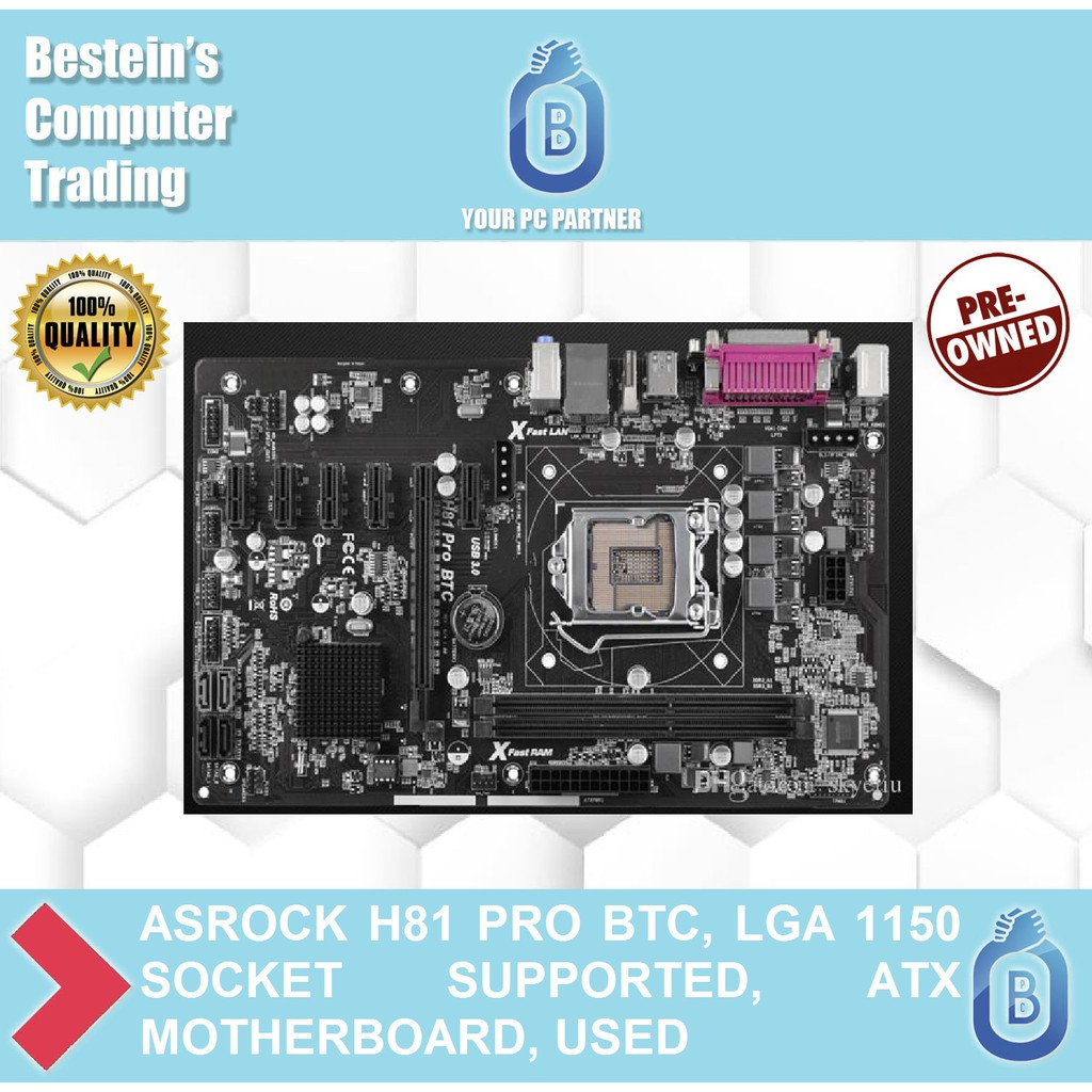 ASROCK H81 PRO BTC, LGA 1150 SOCKET SUPPORTED, ATX MOTHERBOARD, USED ...