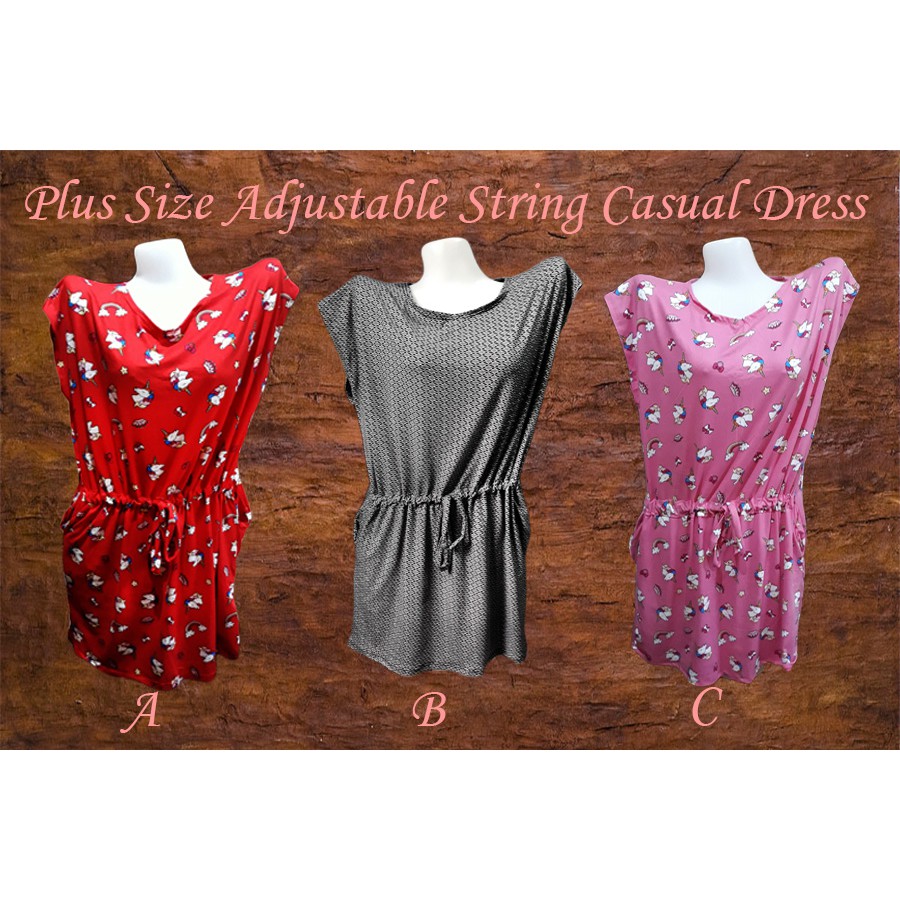 Plus Size Adjustable String Printed Office Wear Casual Dress for Women ...
