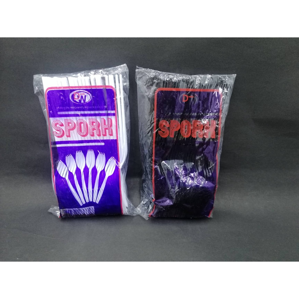DW Plastic Disposable Spork Black and White 25 pcs | Shopee Philippines