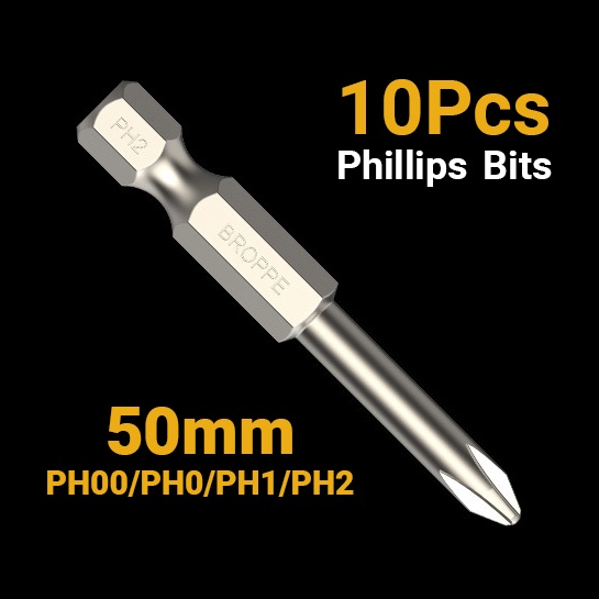10Pcs 50mm Phillips Screwdriver Bit PH00/PH0/PH1/PH2, Magnetic S2 Steel ...