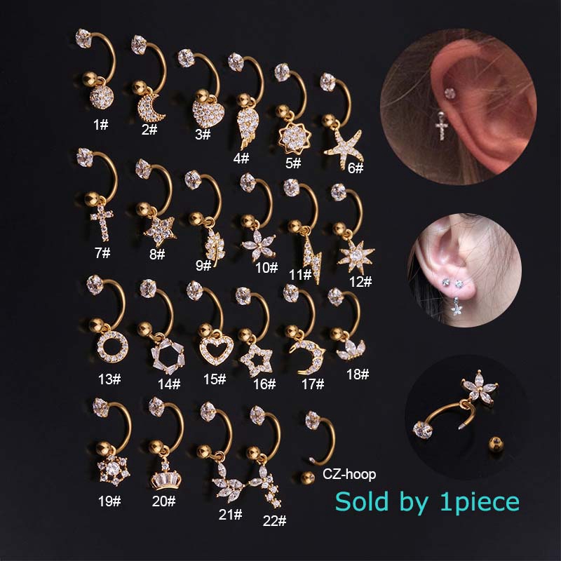 1piece Gold Circular Horseshoe Ring Stainless Steel Flower Dangle Rook ...