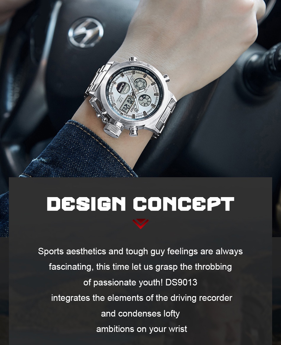 DIVEST Men's Watches Brand Fashion Casual Chrono Quartz LED Digital Original Men Watch Stainless ...