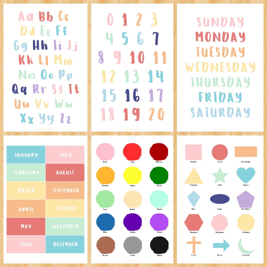 SET C Hands On Set of 6 Aesthetic Educational A4 Chart | Alphabet ...