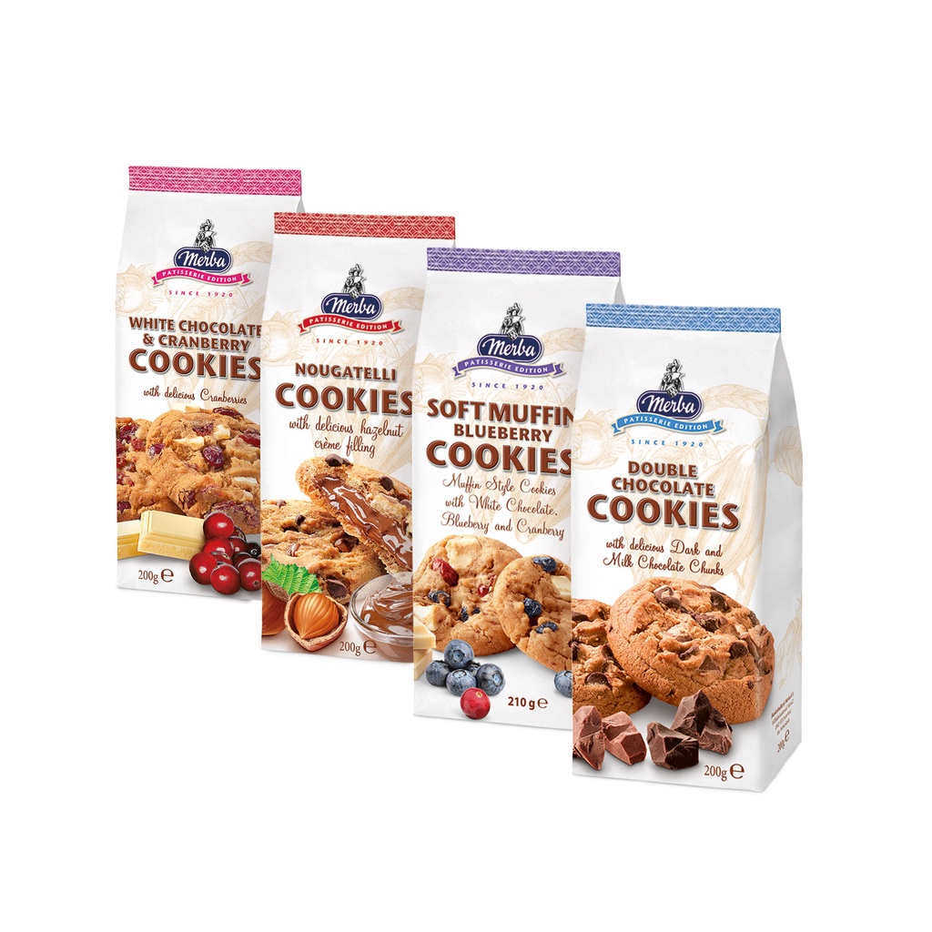Merba Cookies 200g - Dark Chocolate & Hazelnut, White Choc ...