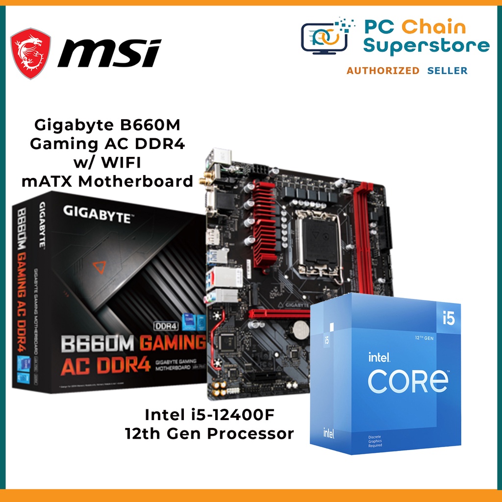 Intel i5-12400F i5 12th Gen Processor + Gigabyte B660M Gaming AC WIFI ...