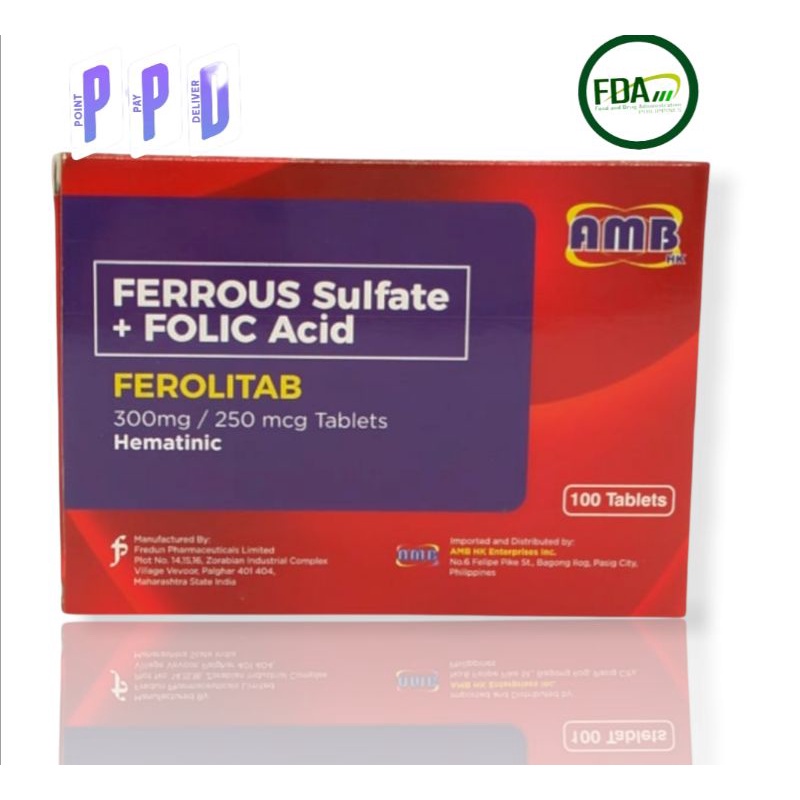 FERROUS SULFATE +FOLIC ACID (FEROLITAB), 300mg/250mcg HEMATINIC ...