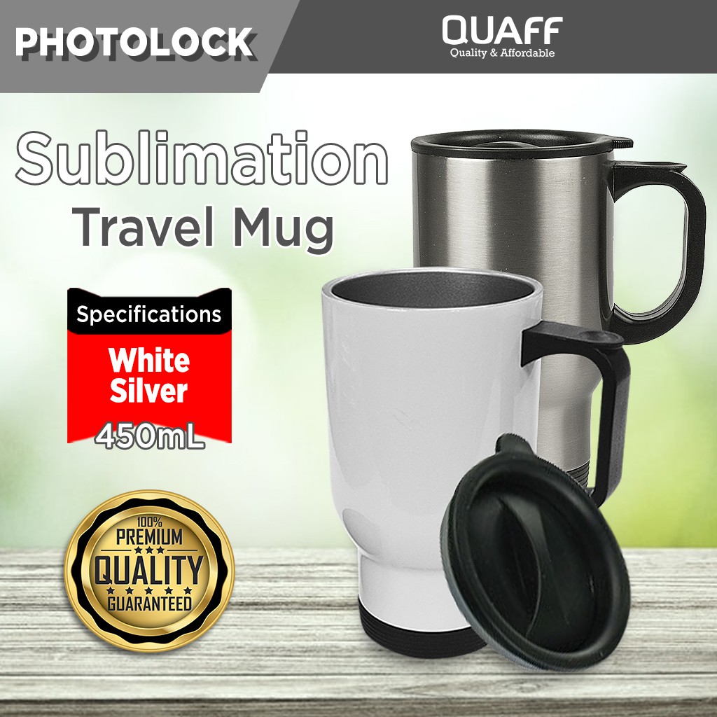 QUAFF Sublimation Stainless Steel Travel Mug 450ml White or Silver Cars ...