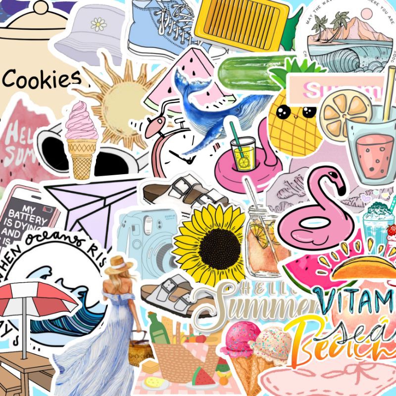 30,50-100 pcs summer assorted water proof aesthetic stickers | Shopee ...