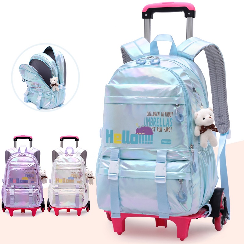 Waterproof kids school Backpack With 6 Wheel Removable fluorescent ...