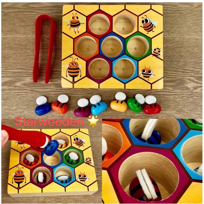 New Catch Bee Wooden Toy Coogam Toddler Fine Motor Skill Toy, Clamp Bee ...
